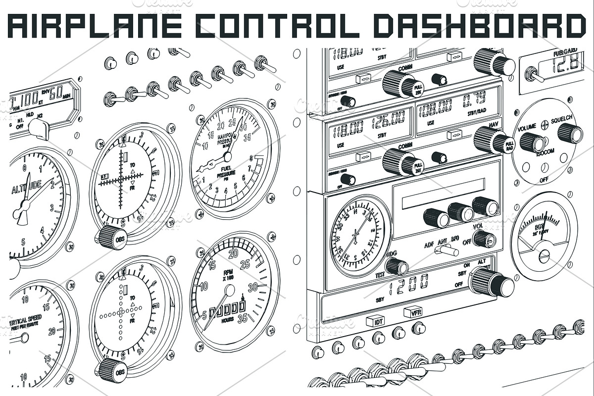 Airplane Control Dashboard Set, a Technology Illustration by Blacklight