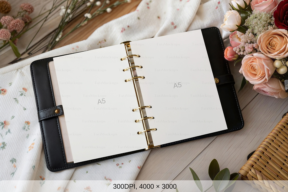 Black A5 Filofax Planner Mockup, a Product Mockup by TatiMockup