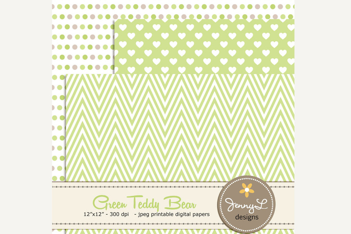 Green Teddy Bear Digital Paper, a Pattern Graphic by JennyL Designs
