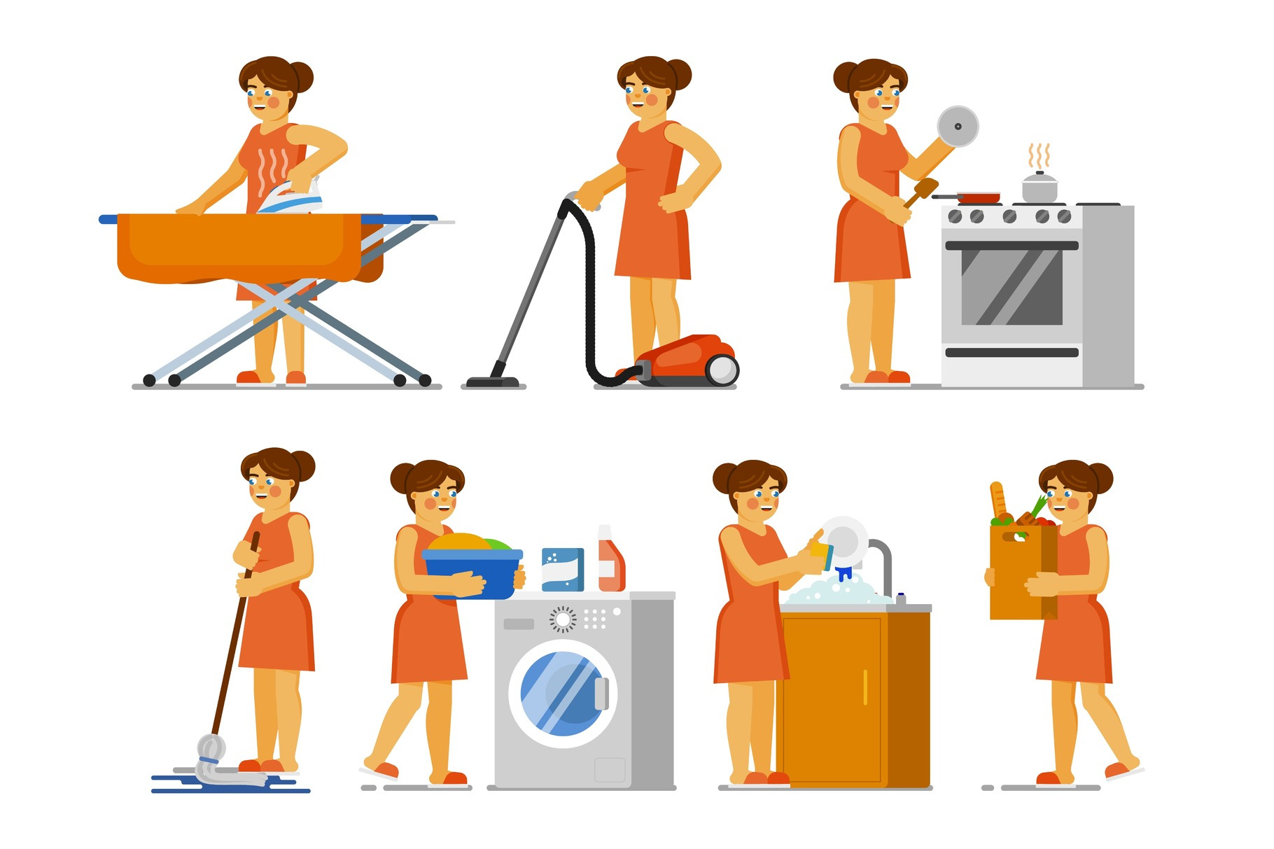House chores set. Housewife doing | Graphic Objects ~ Creative Market