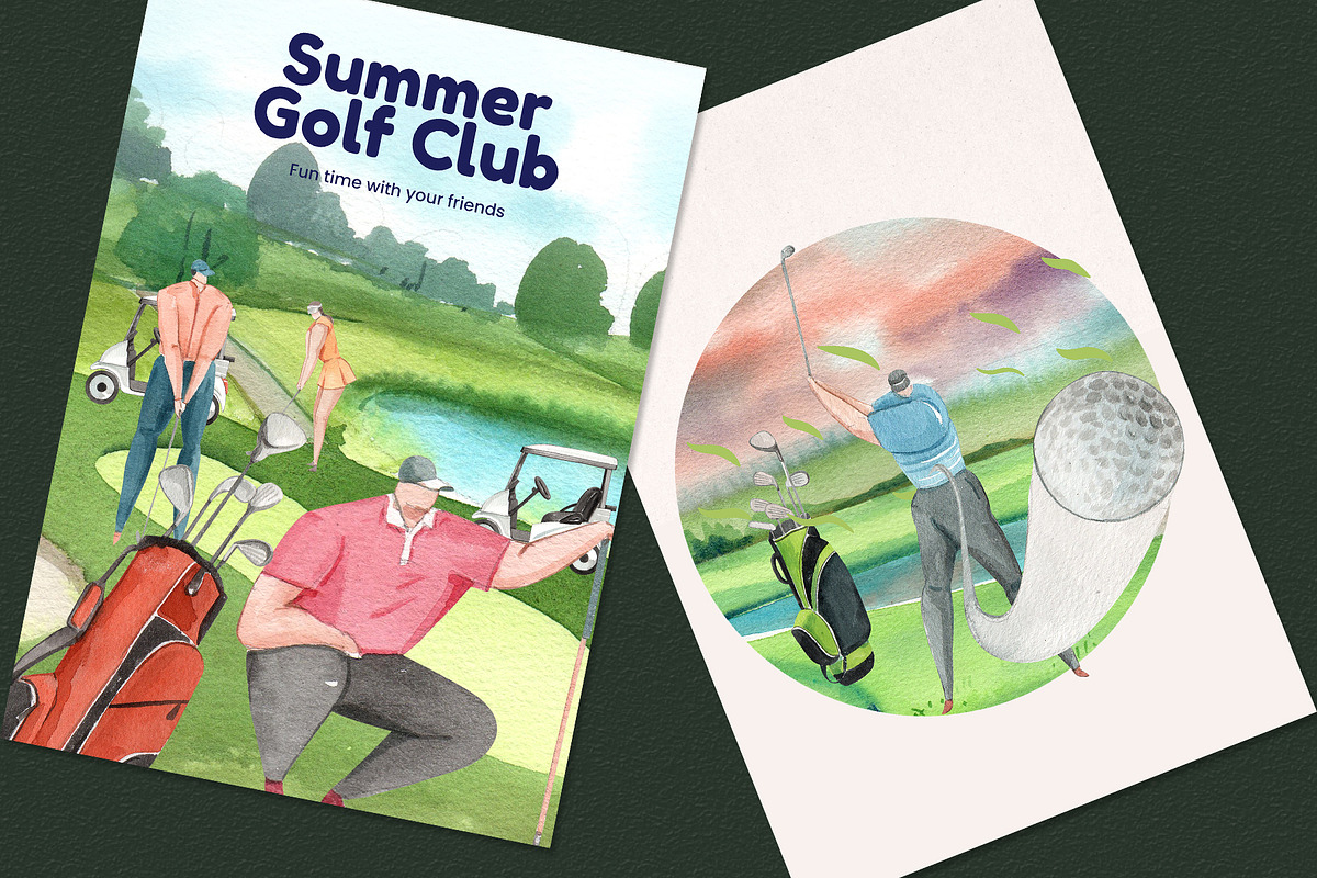 Summer Golfing Watercolor, an Illustration by CreativeValuation