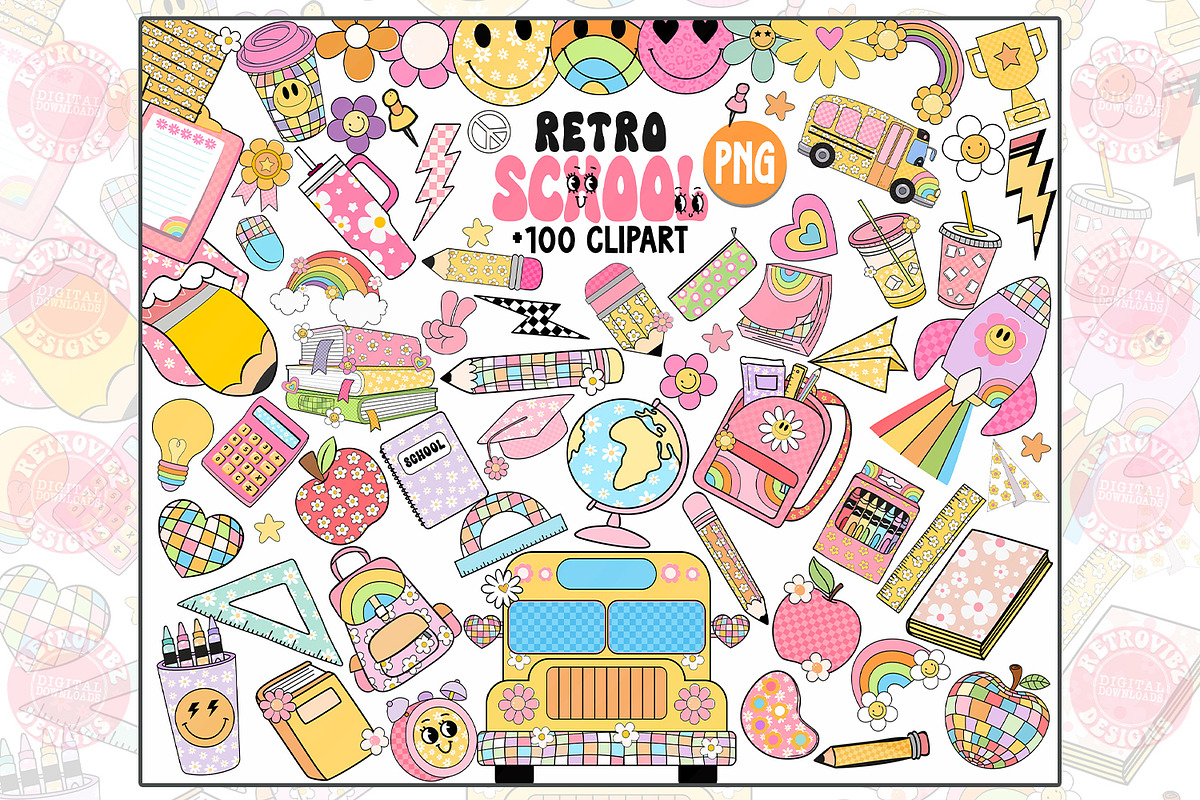 Retro School Supplies Clip Art Files