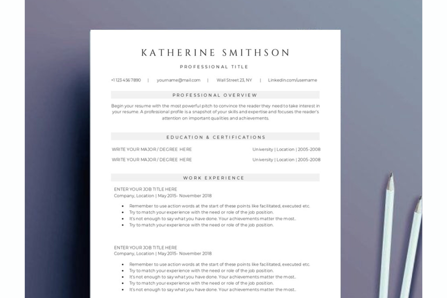 ATS friendly Word resume & cover letter template