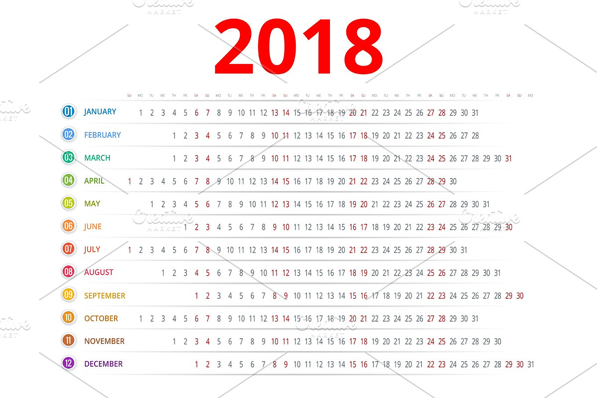 2018 calendar. Print Template. Week Starts Sunday. Portrait Orientation ...