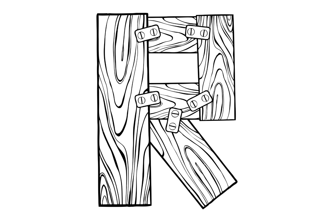 Wooden letter R engraving vector illustration, an Illustration by AlexArt