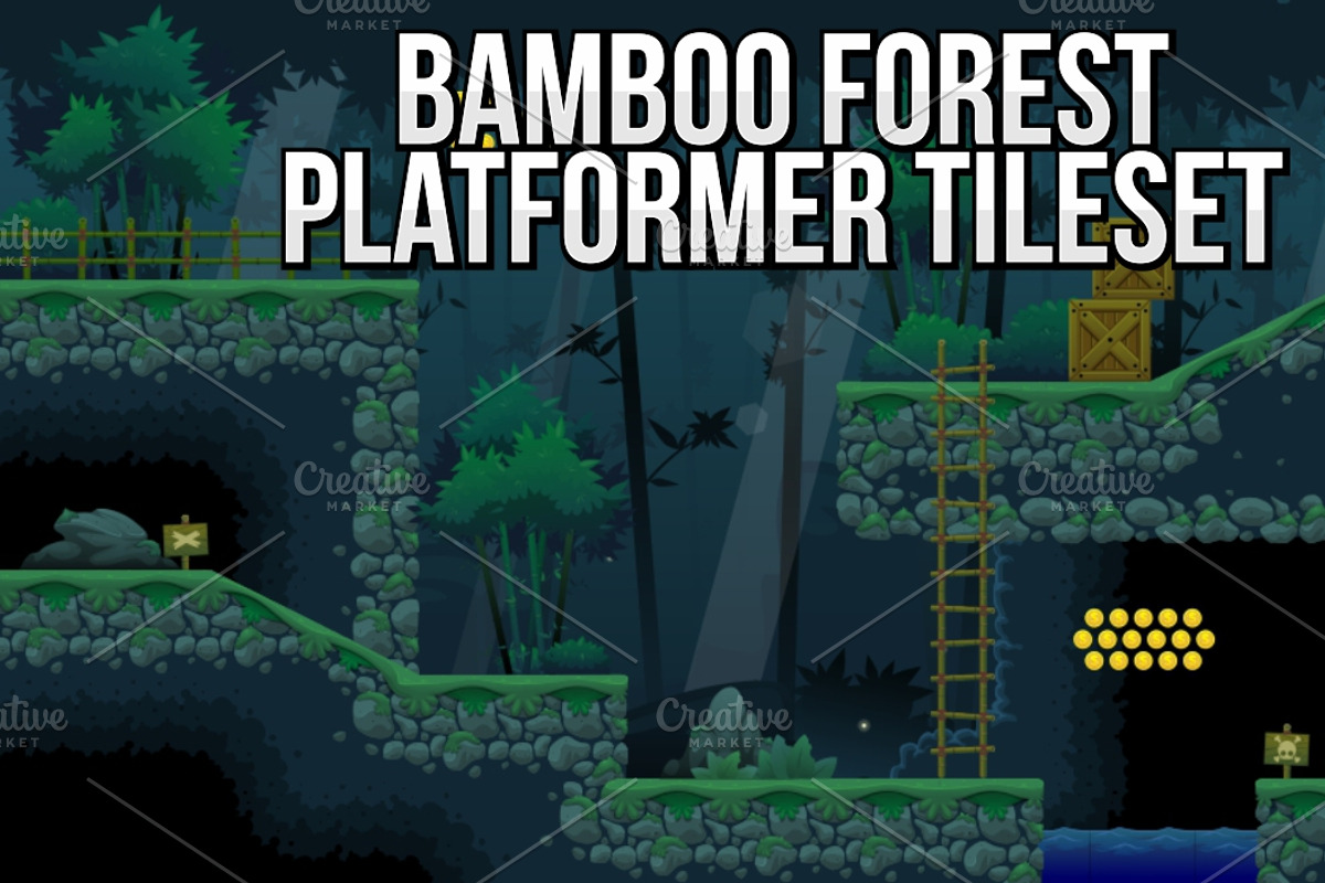 Bamboo Forest - Platformer Tileset, an Object Illustration by pzUH