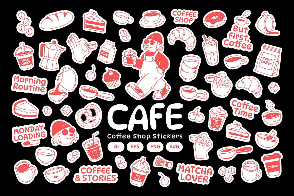 Coffee Shop Sticker Pack all, an Object Graphic by Pixflow