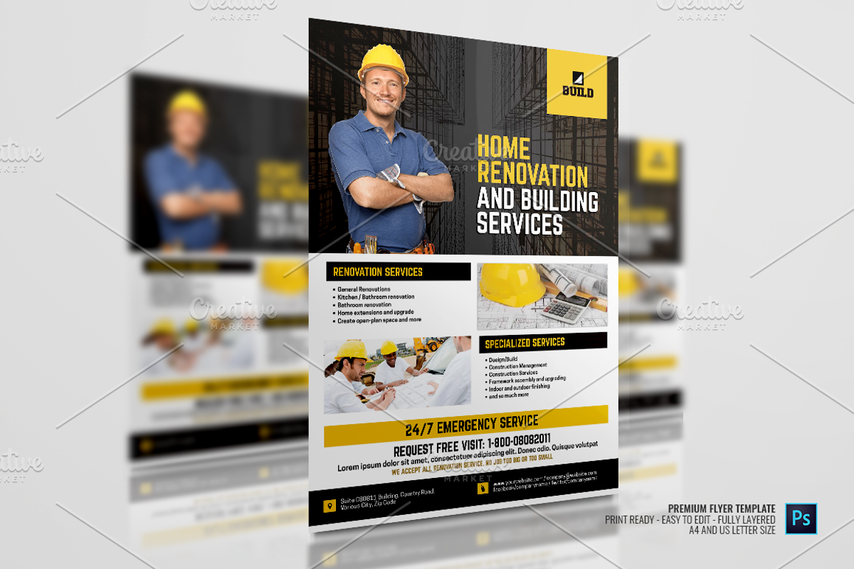 Builder Flyer, a Flyer Template by PSDPixel | Creative Market