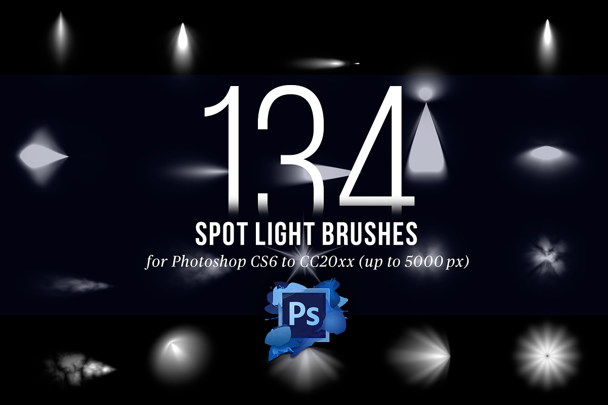134 Spotlight Brushes for Photoshop, a Brush Add-On by Creative Graphics