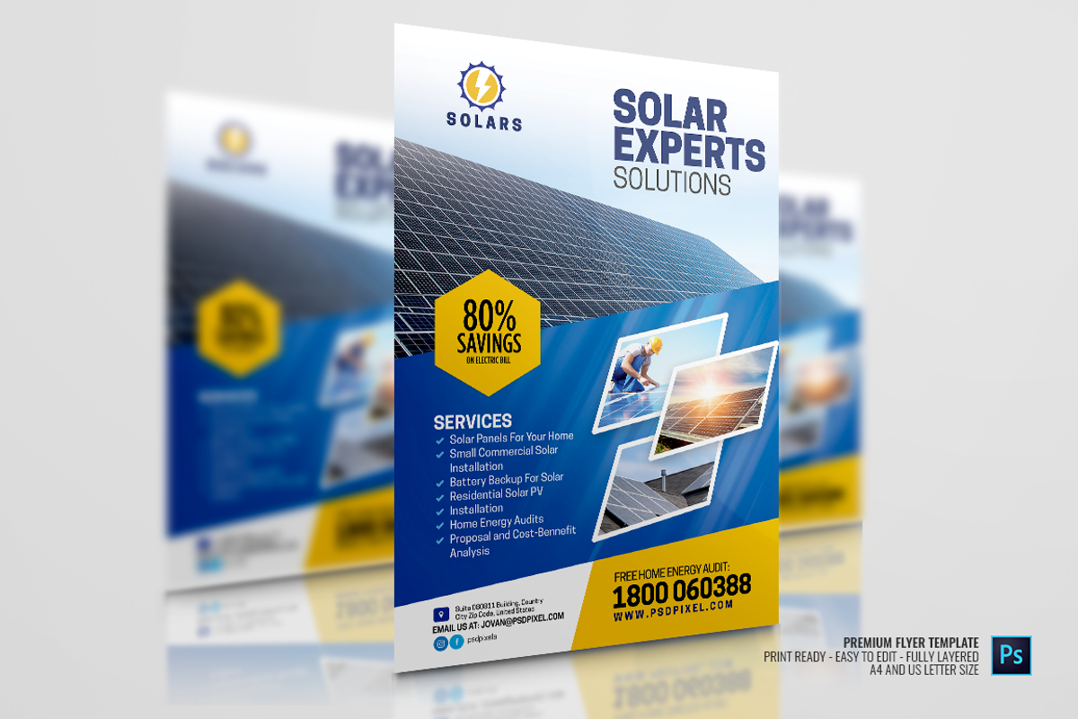 Solar Power Services Flyer, a Flyer Template by PSDPixel