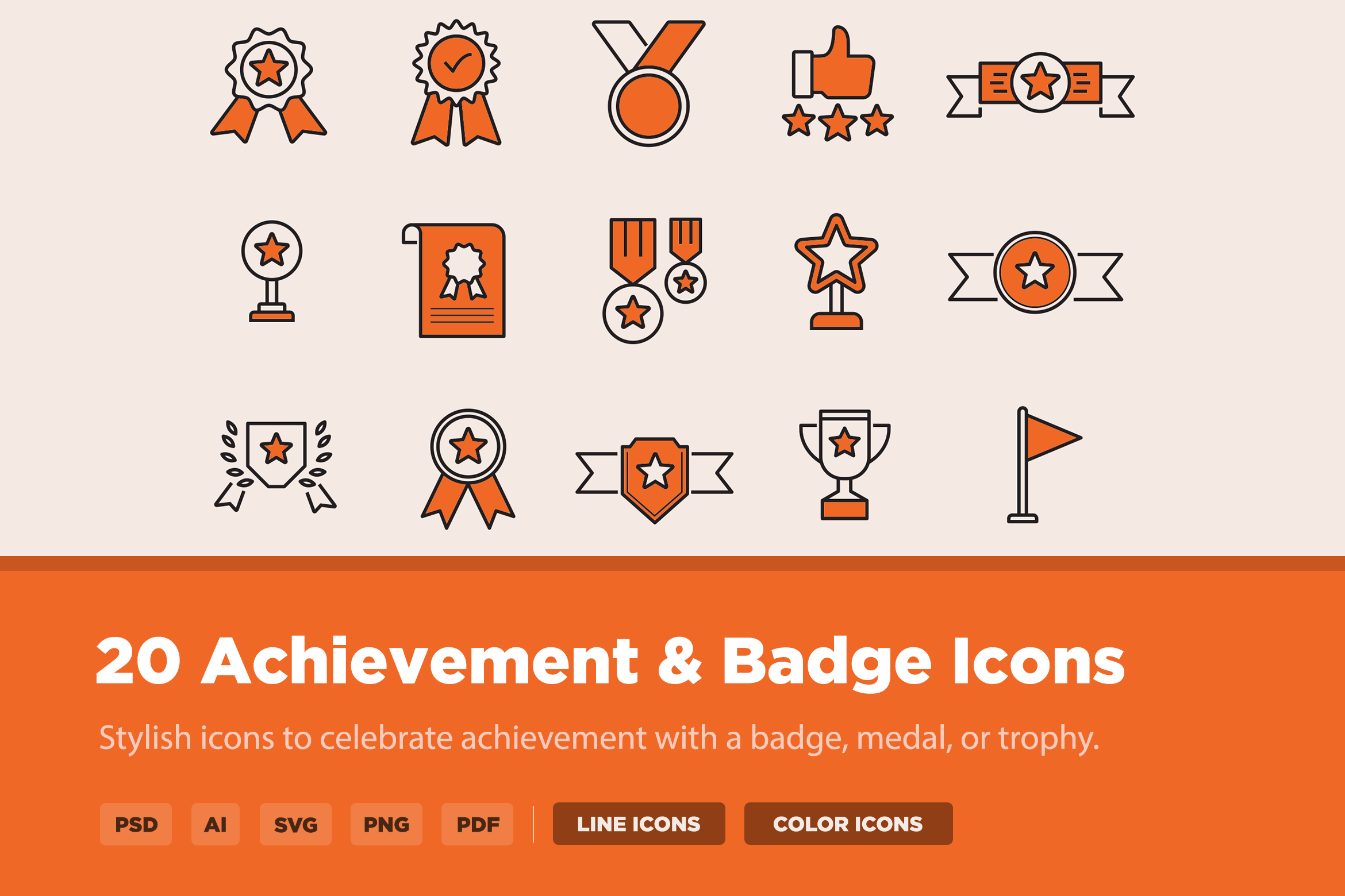20 Achievement & Badge Icons, an Icon by Creative VIP | Creative Market