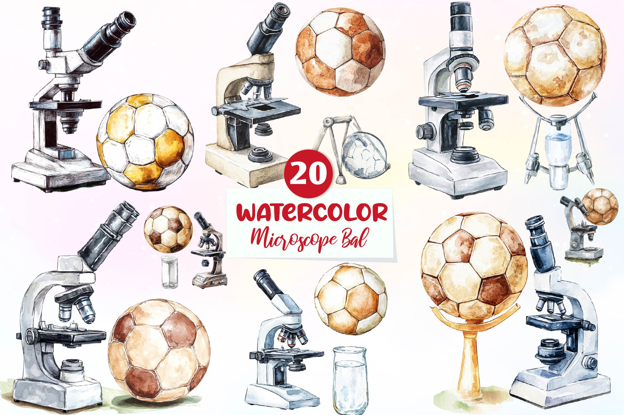 Watercolor microscope ball Clipart, an Illustration by CreationArt