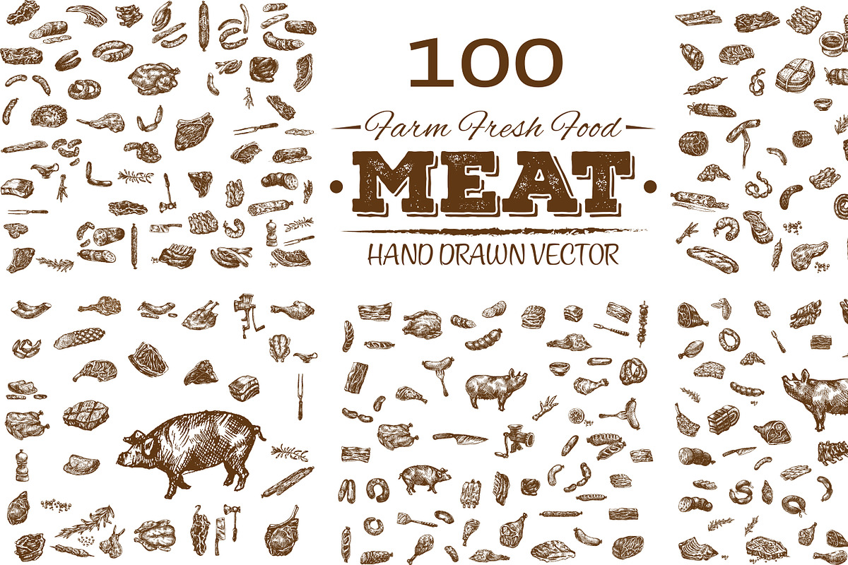 100 Vector bundle meat products, an Object Graphic by frimufilms