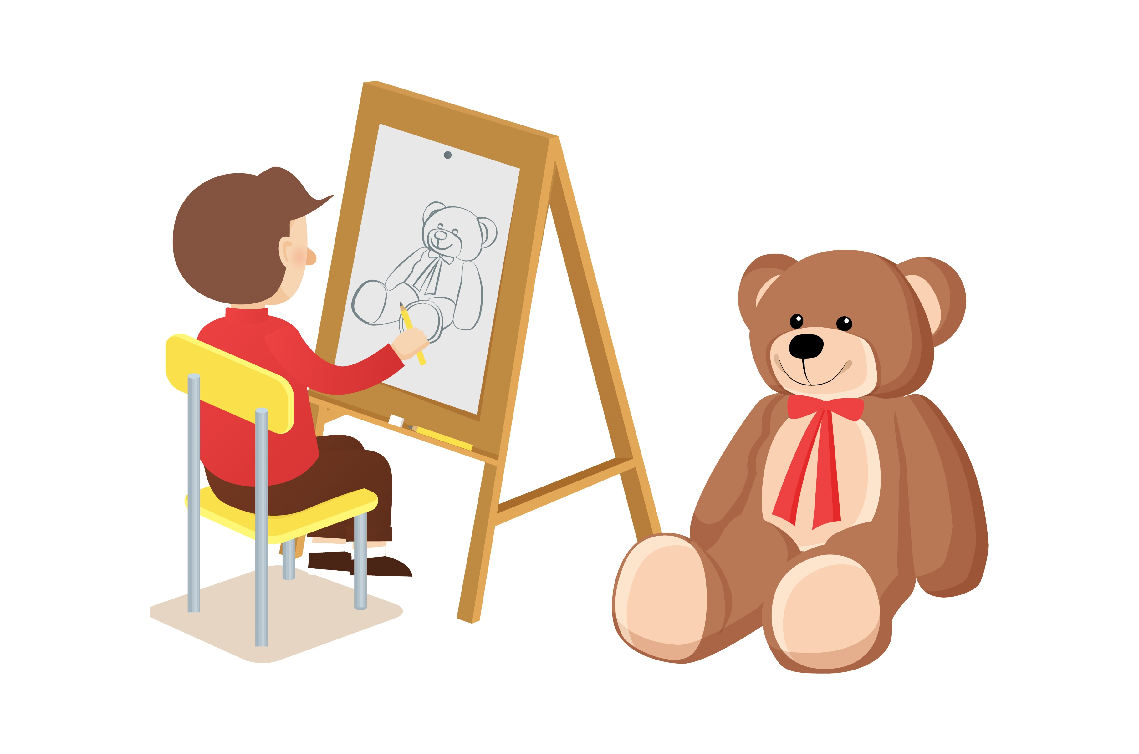 Boy Drawing Teddy Bear Poster Vector | Illustrations ~ Creative Market