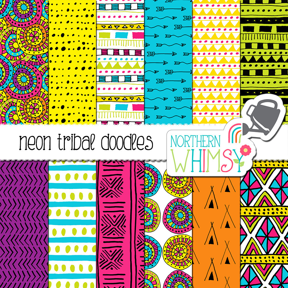 Neon Tribal Doodle Patterns, a Pattern Graphic by Northern Whimsy Design