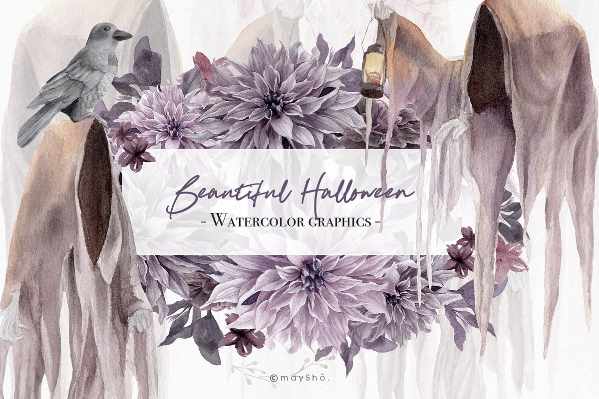 Watercolor Flower, Halloween Clipart, an Illustration by May • SHO