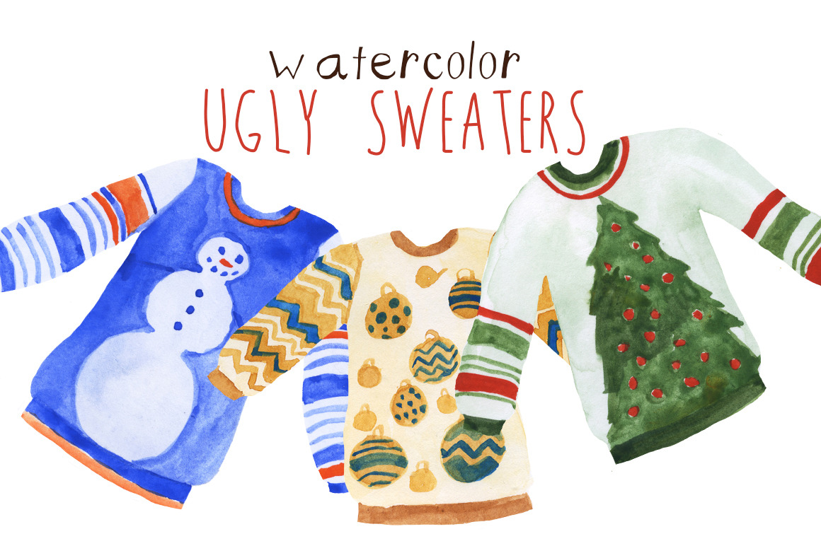 Watercolor Holiday Ugly Sweaters, an Illustration by Digital Press Creation
