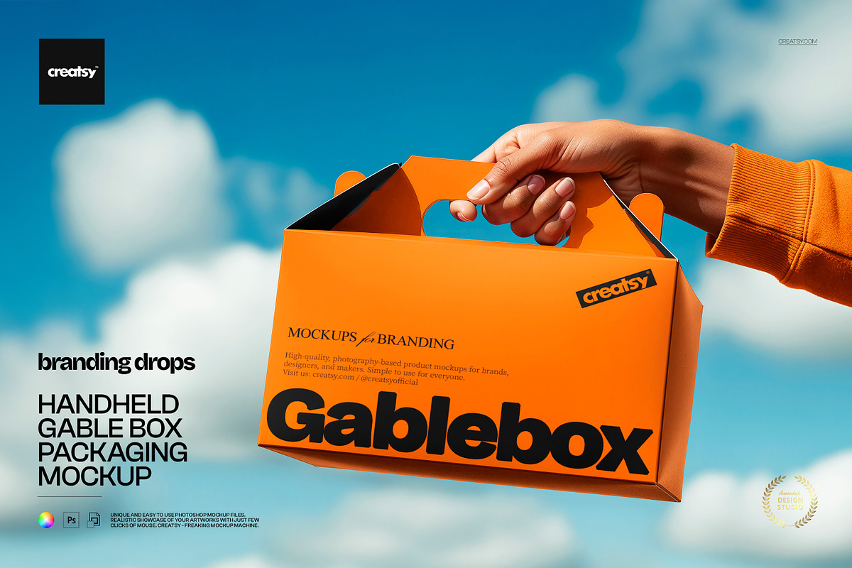 Handheld Gable Box Packaging Mockup, a Packaging Mockup by creatsy5