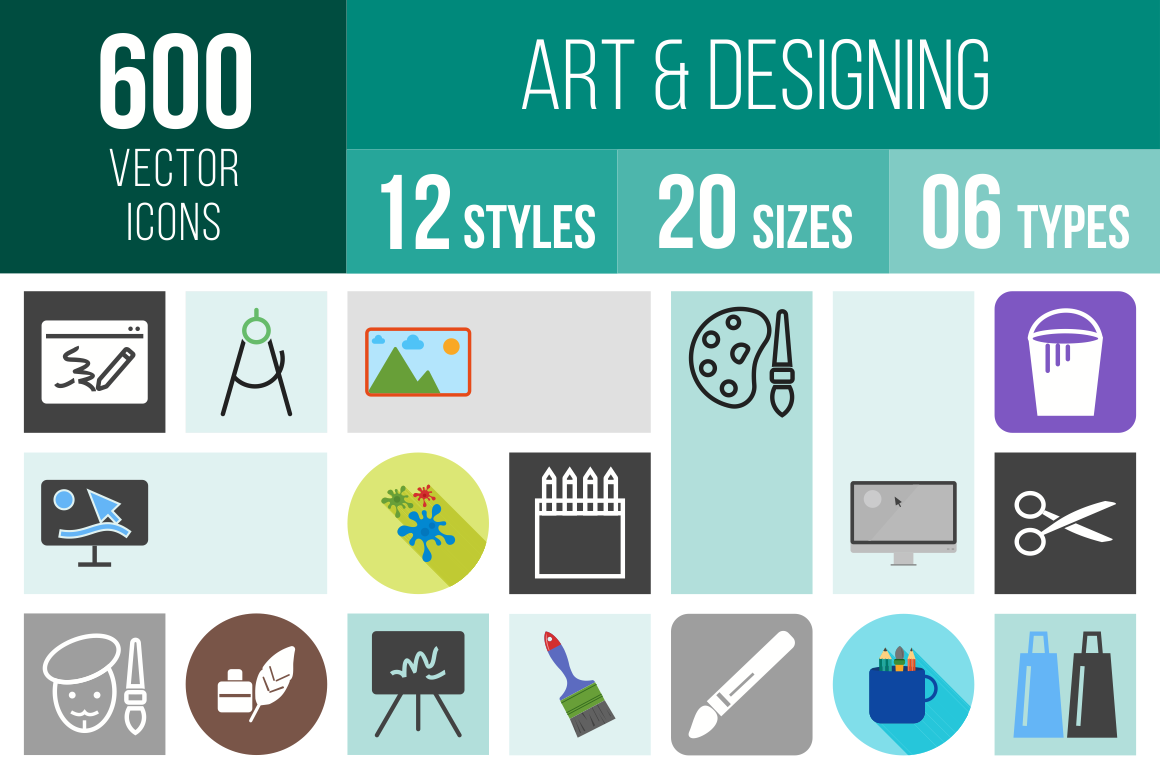 600 Art & Designing Icons, an Icon by IconBunny | Creative Market