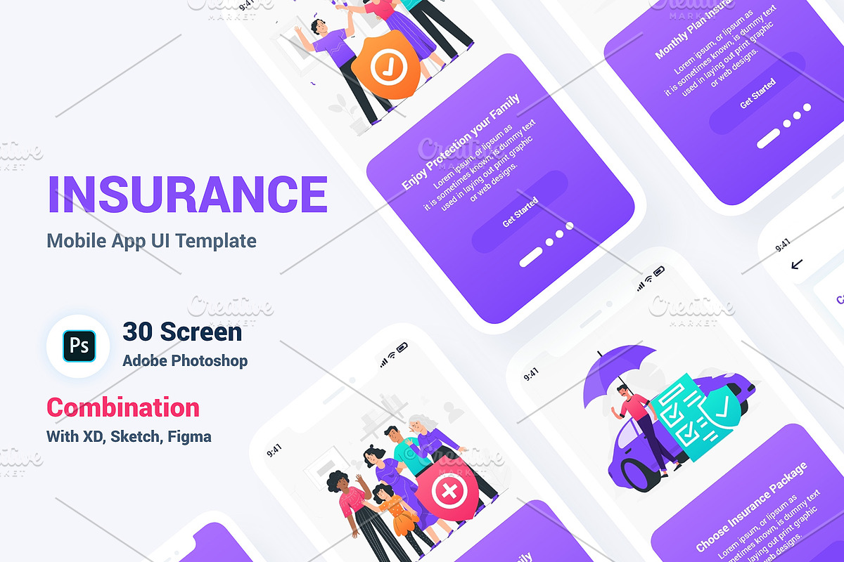Insurance Mobile App UI Template, an App Template by createuiux
