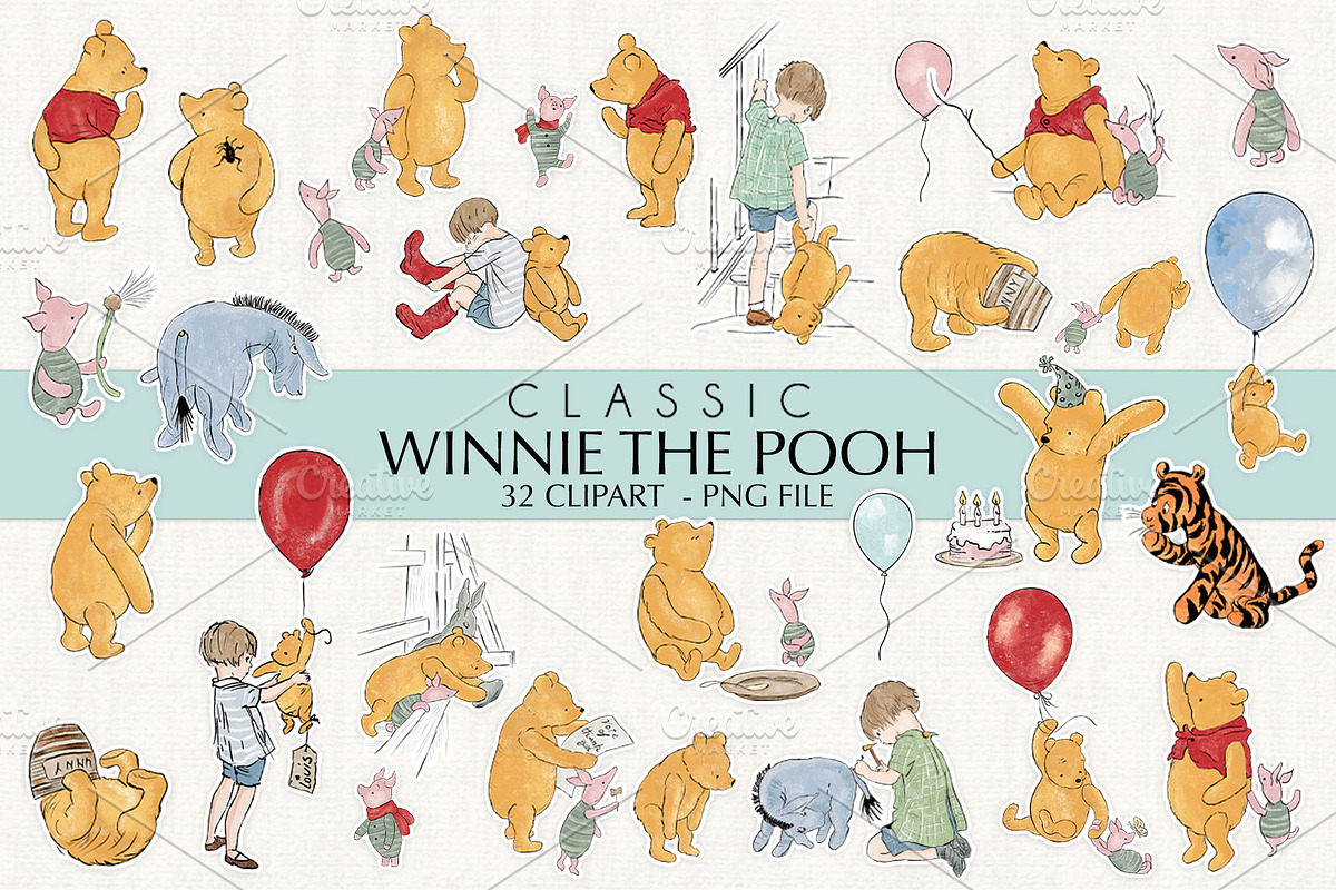Classic Winnie The Pooh clipart, an Animal Illustration by helloPAPER