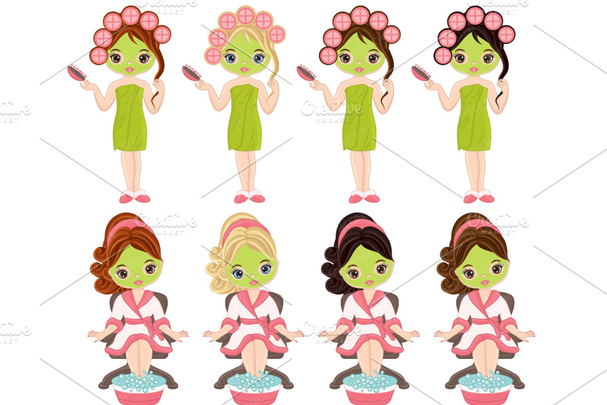 Vector Spa Girls Clipart, an Illustration by TheCreativeMill