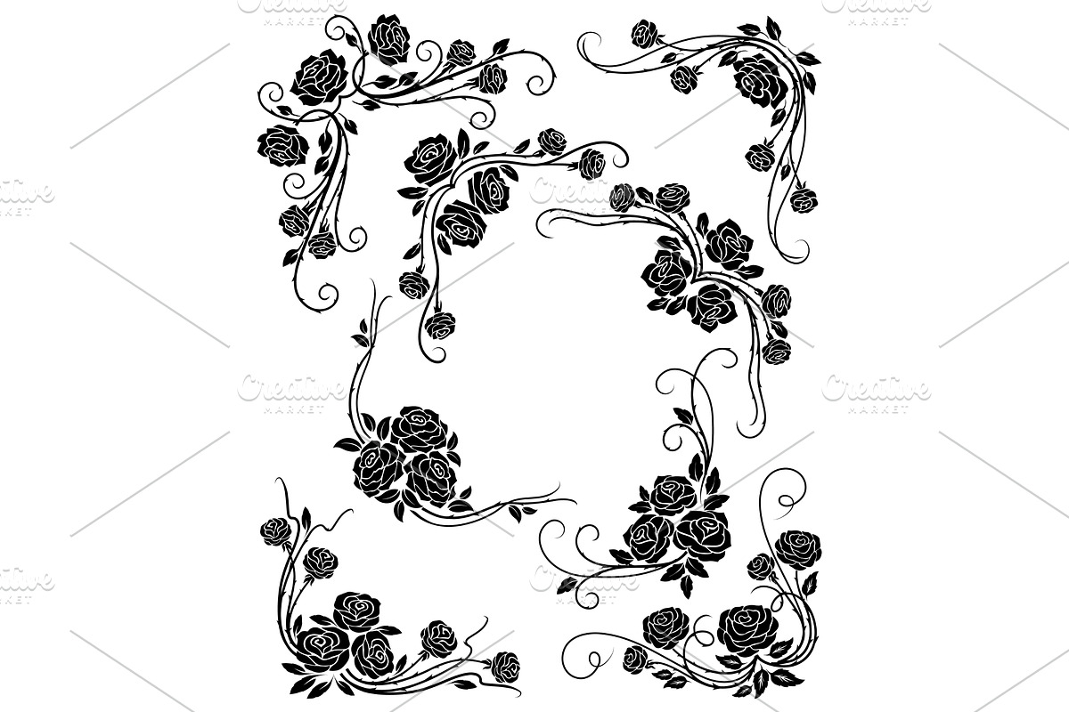Black rose corners and borders, a Decorative Illustration by Vector ...