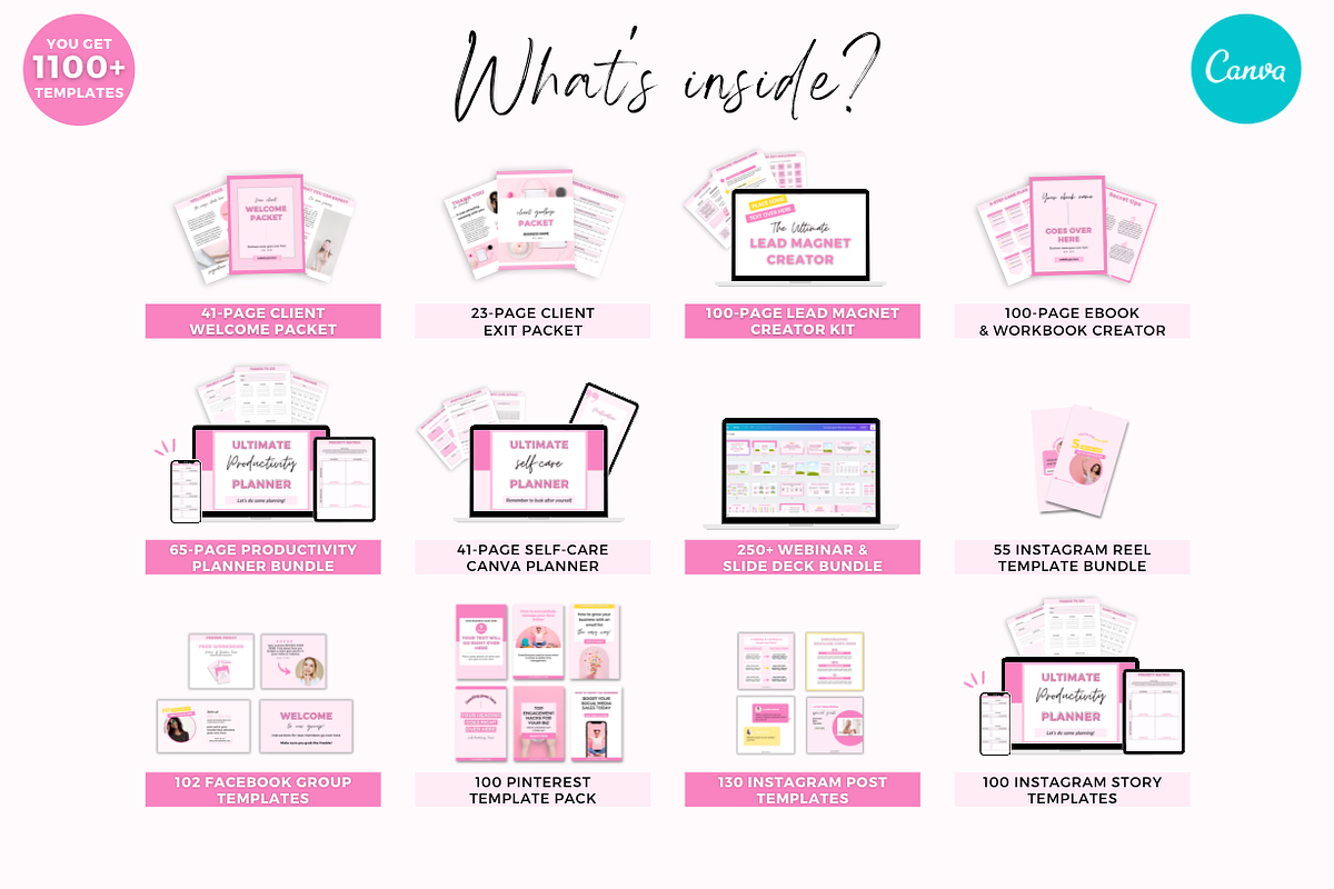 Coach & Course creator Canva bundle, a Marketing Template by Cate Creates