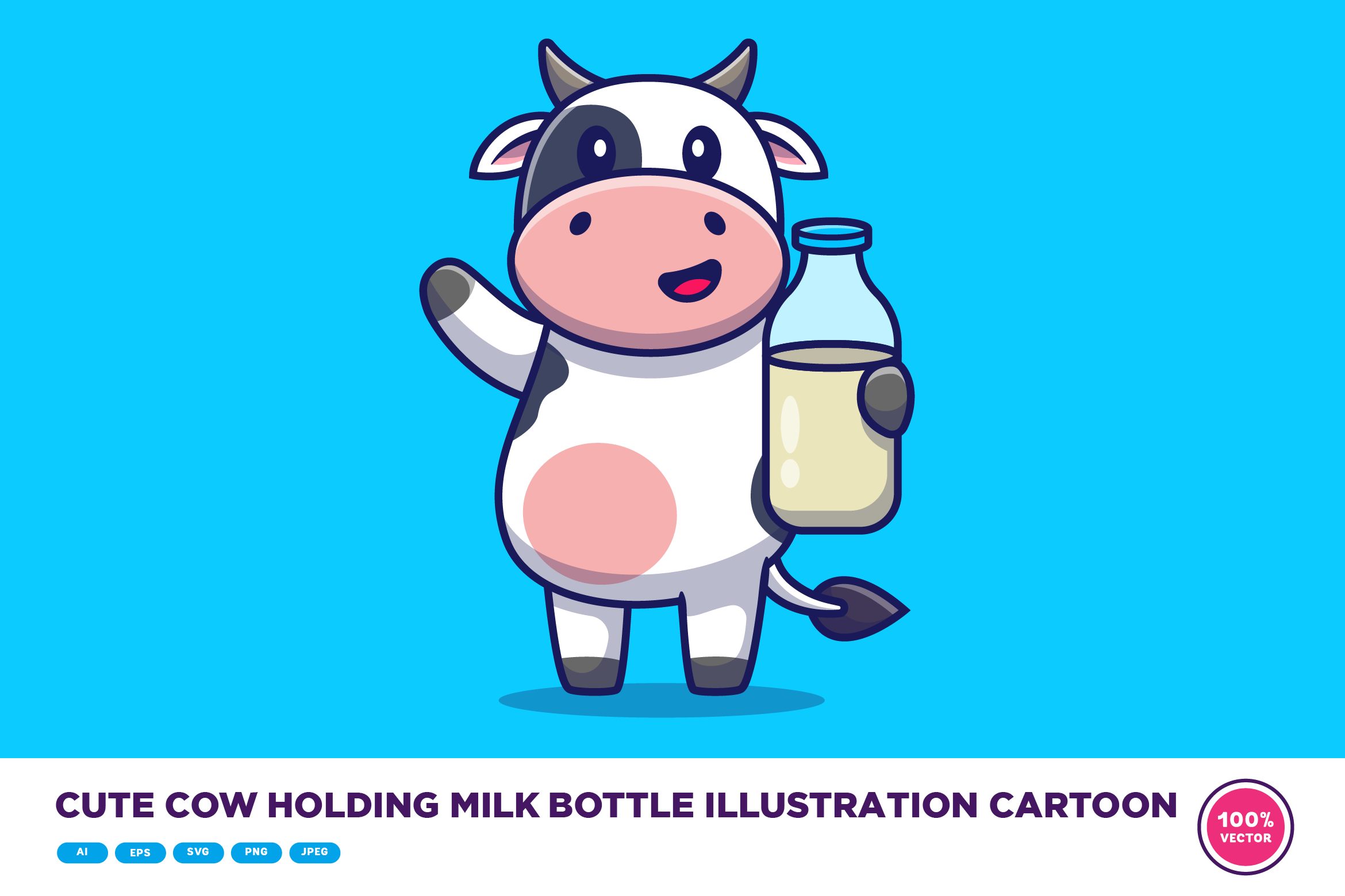Cute Cow Holding Milk Bottle Cartoon, an Animal Illustration by ...