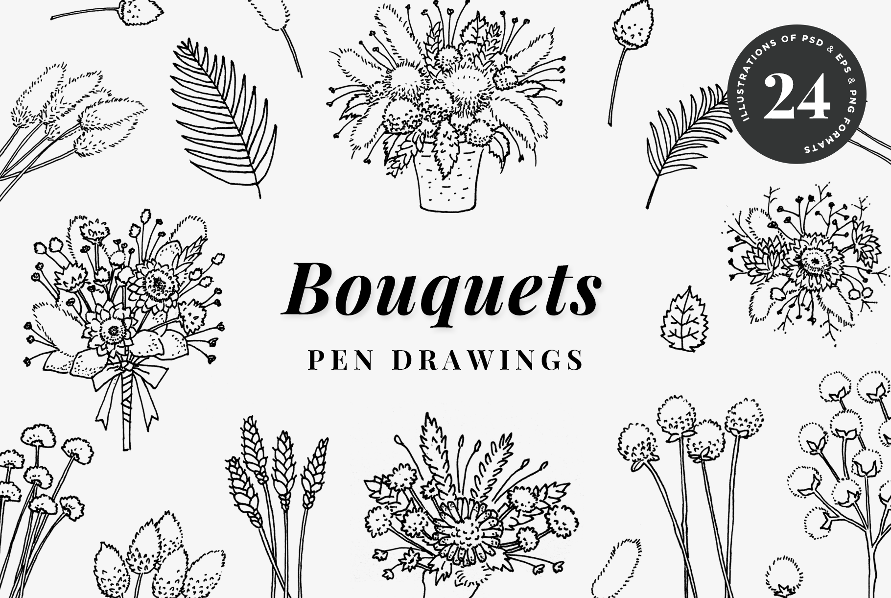 Bouquets & Flowers | pen drawings, an Object Graphic by Pinkbrush
