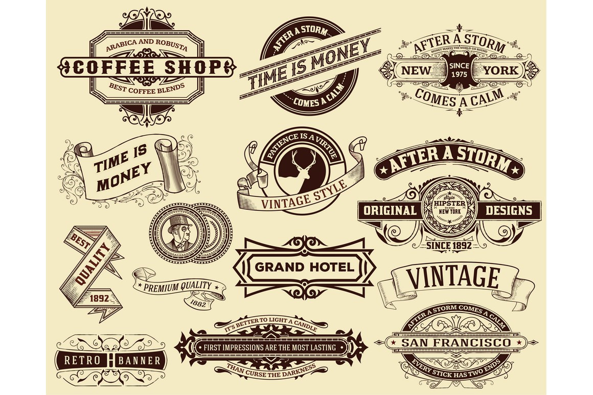15 Labels and banners., an Illustration by OneVectorStock