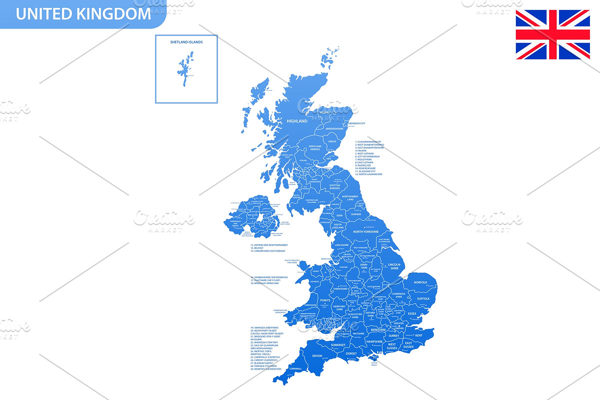 Detailed map of Great Britain, an Illustration by Vector Shop