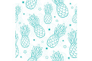 Vector doodle turquoise blue pineapples and stars summer tropical ...