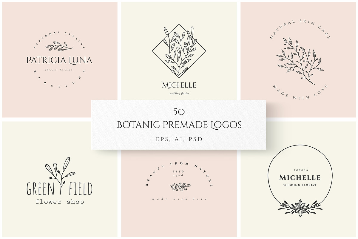 50 Hand Drawn Botanic Logo Templates, a Branding & Logo Template by ...