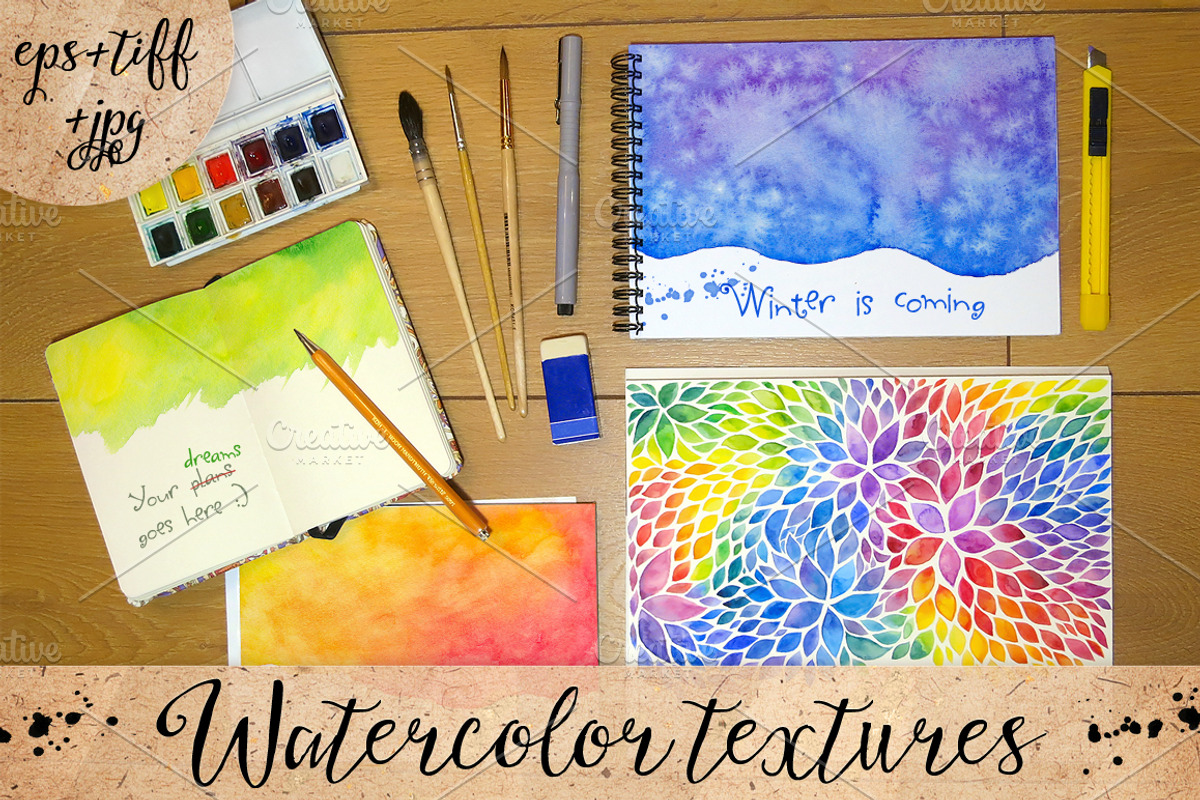 Bright watercolor backgrounds set, a Texture Graphic by Art of Sun