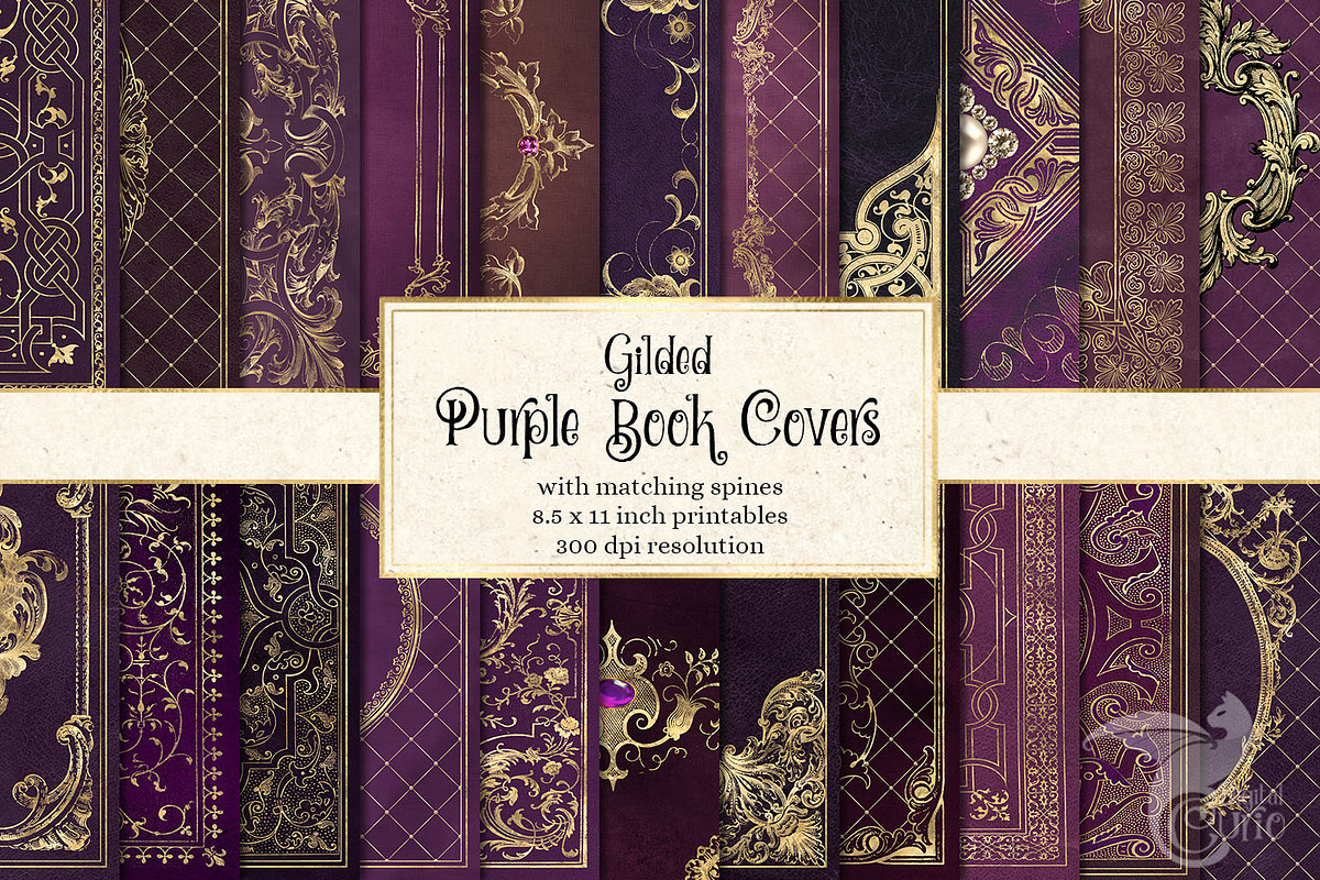 Gilded Purple Book Covers, a Texture Graphic by Digital Curio