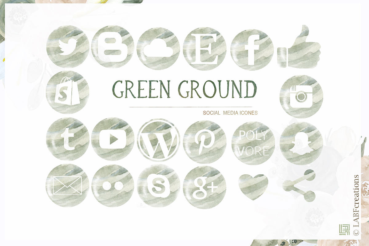 Green ground. Watercolor flowers, an Illustration by LABFcreations