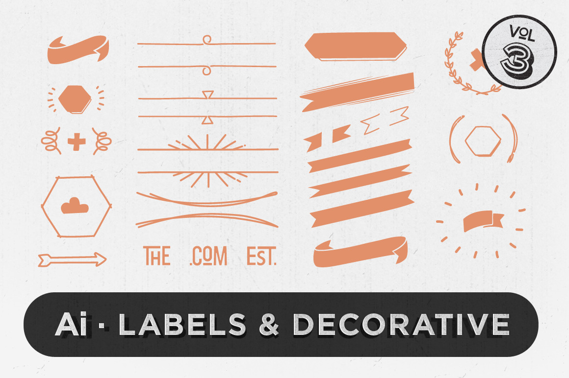 Labels & Decorative Vectors Vol.3, an Object Graphic by tomodachi studio