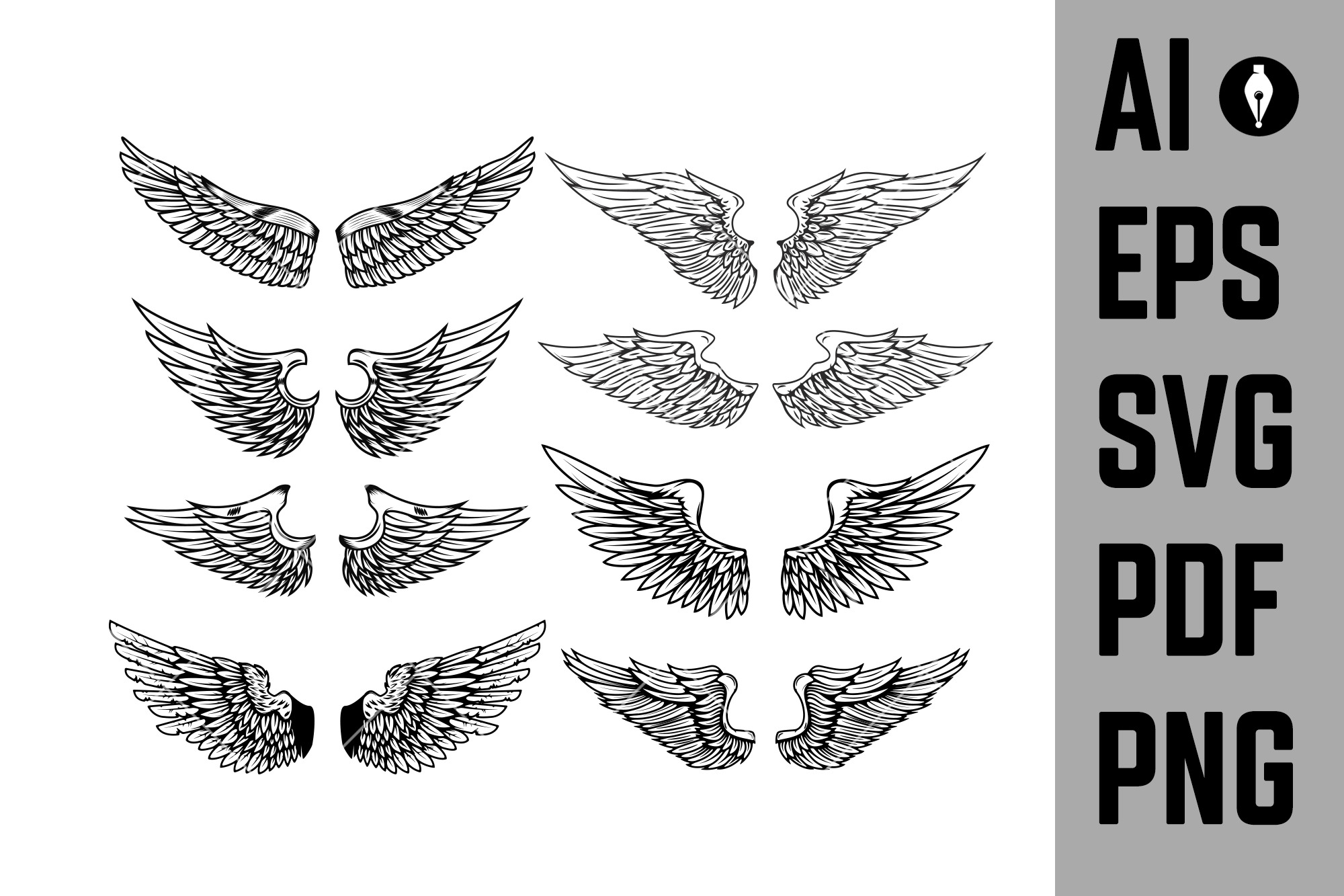 Set of vintage vector wings SVG, an Animal Illustration by Vectorhight