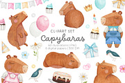 Watercolor Capybara Clipart Set