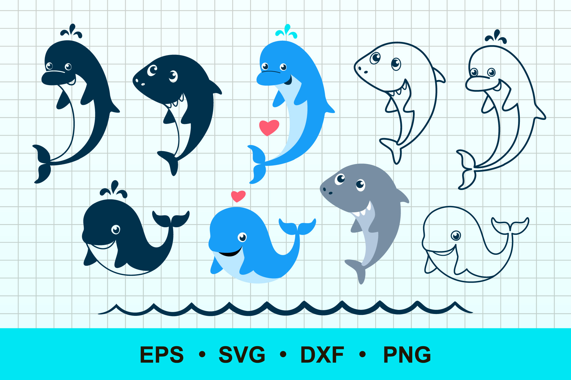 Shark, Whale, Baby Dolphin Clip Art, an Animal Illustration by Elena ...