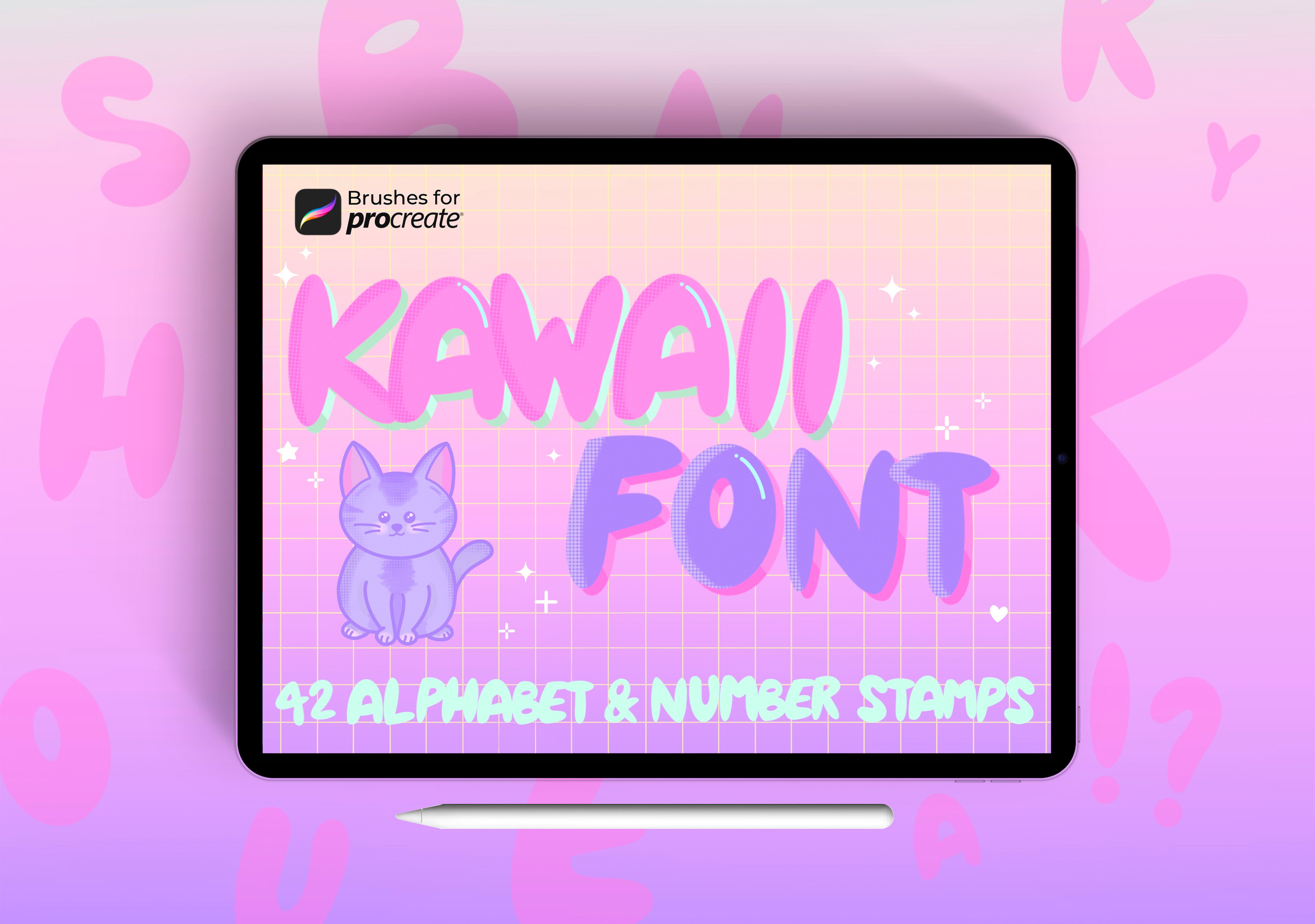 Procreate kawaii alphabet stamps, a Brush Add-On by laura.design