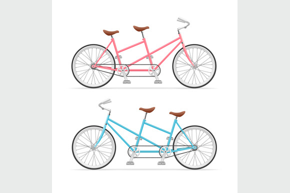 Vintage Tandem Bicycle Set. Vector, an Object Graphic by Vector and ...