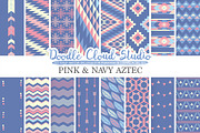 Pink and Navy Aztec digital paper, a Pattern Graphic by Doodle Cloud Studio