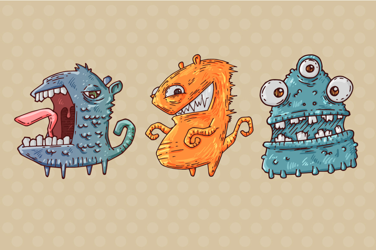 set of cartoon monsters, an Illustration by Andrew_Derr