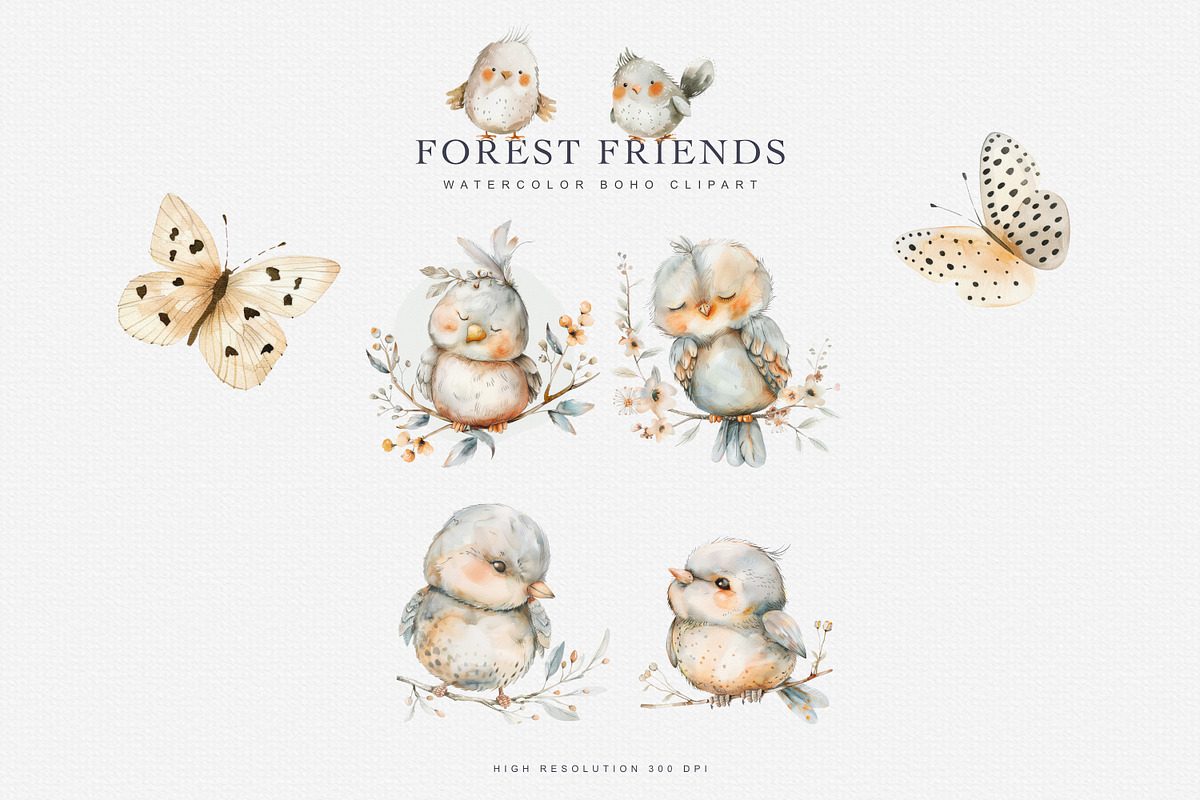 woodland boho animal clipart set, an Animal Illustration by Pink Studio Art