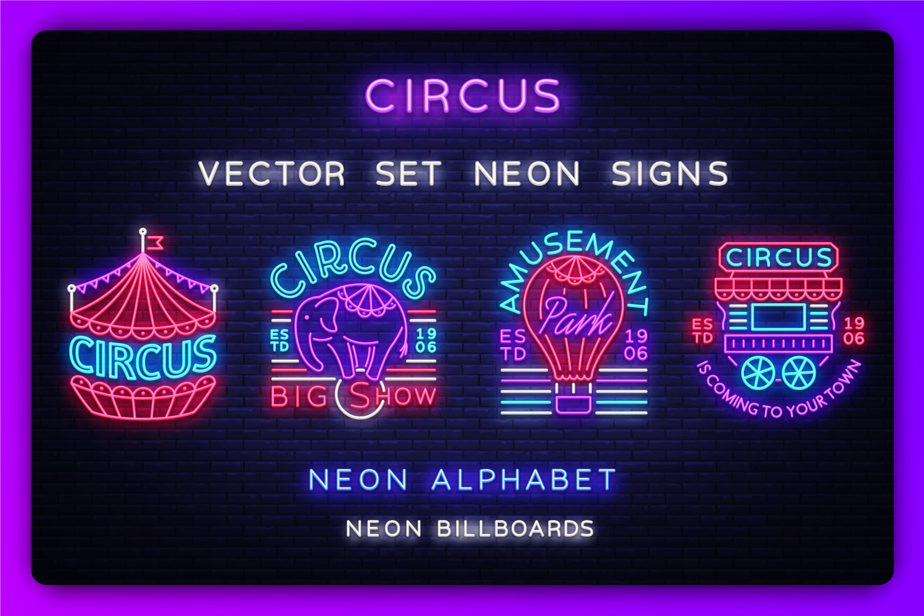 Circus Neon Signs, a Decorative Illustration by Soifer Design