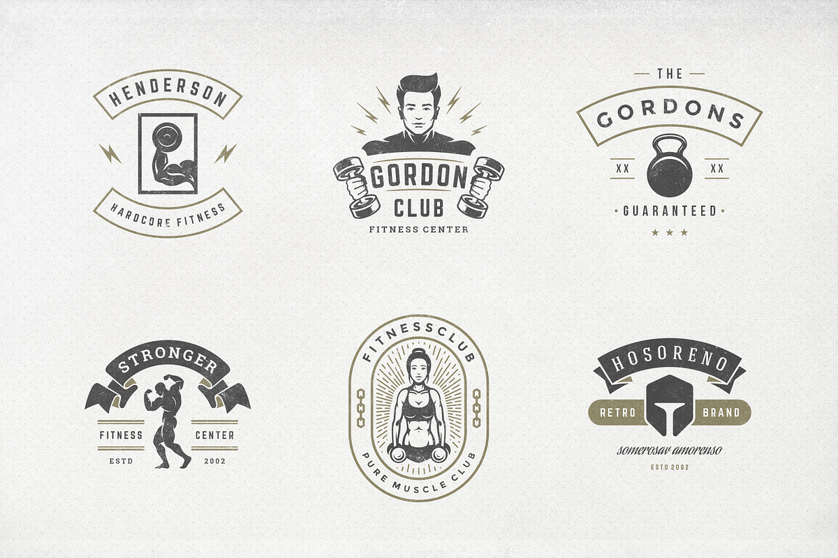 Retro Fitness & Gym Logos Set, a Branding & Logo Template by Vasya Kobelev