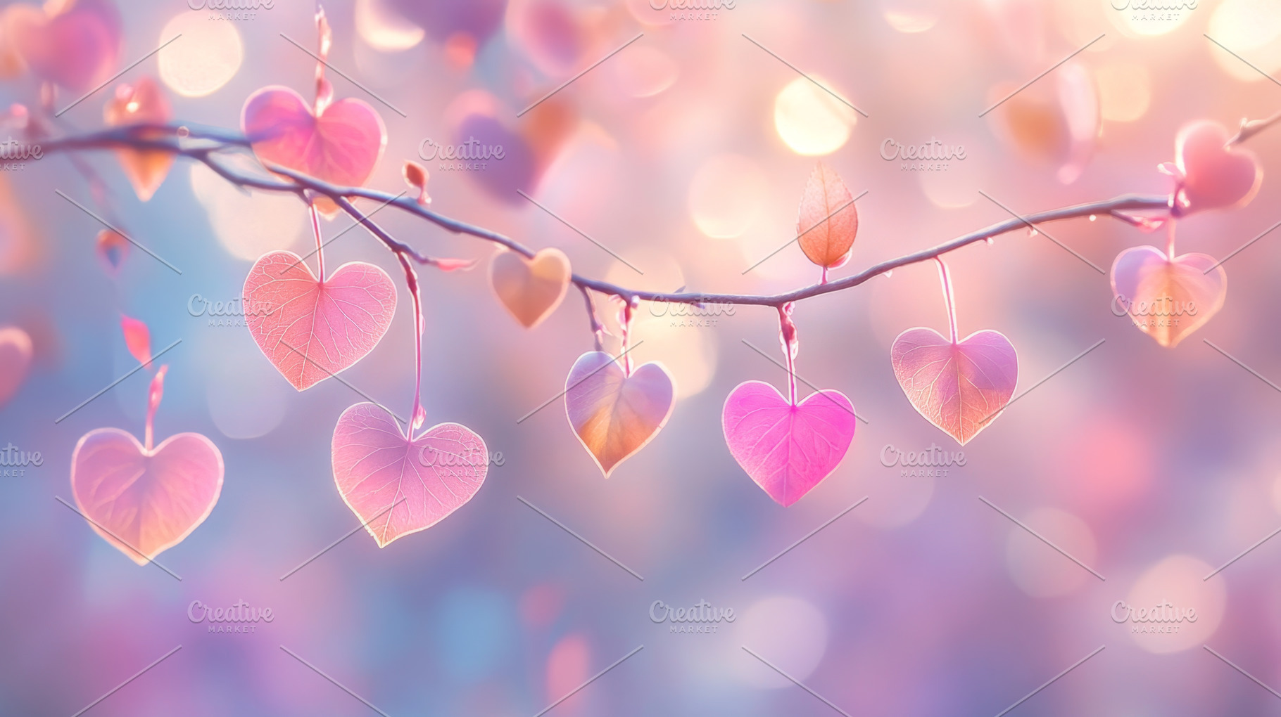 Heart-Shaped Leaves on a Vine with Soft Bokeh Background, an Abstract ...