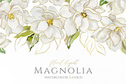 Watercolor & Gold Magnolia Flowers, an Illustration by GraphicsDish